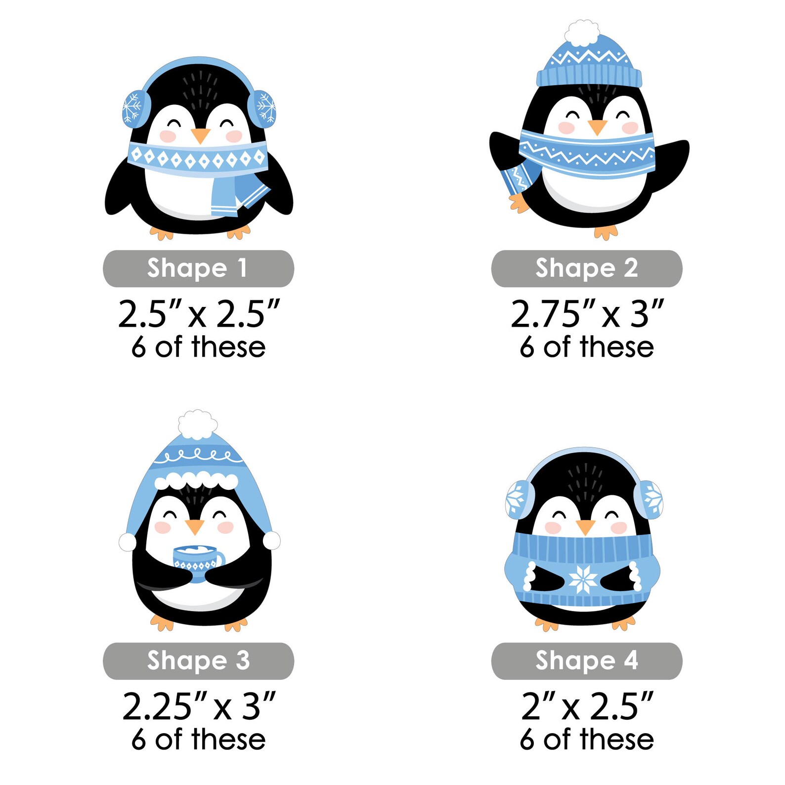 Winter Penguins - DIY Shaped Holiday and Christmas Party Cut-outs - 24 ...