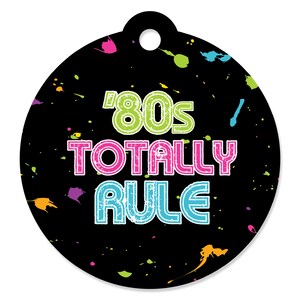 80's Retro Round Party Tags Totally 1980s Party Tags Eighties Party DIY ...