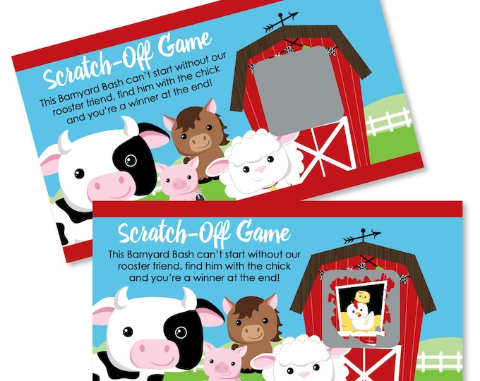 Farm Animals Baby Shower Scratch off Game - Barnyard Friends Game Cards ...