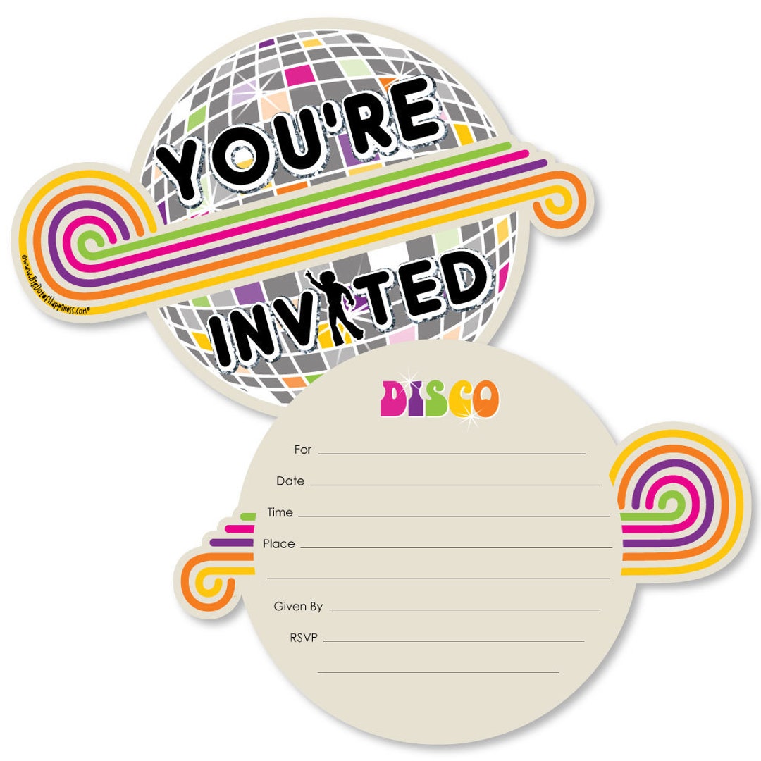 70's Disco - Shaped Fill-in Invitations - 1970s Disco Fever Party ...