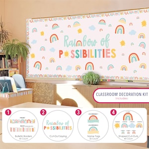 Pastel Boho Rainbow - School Bulletin Board Set - Classroom Decoration ...