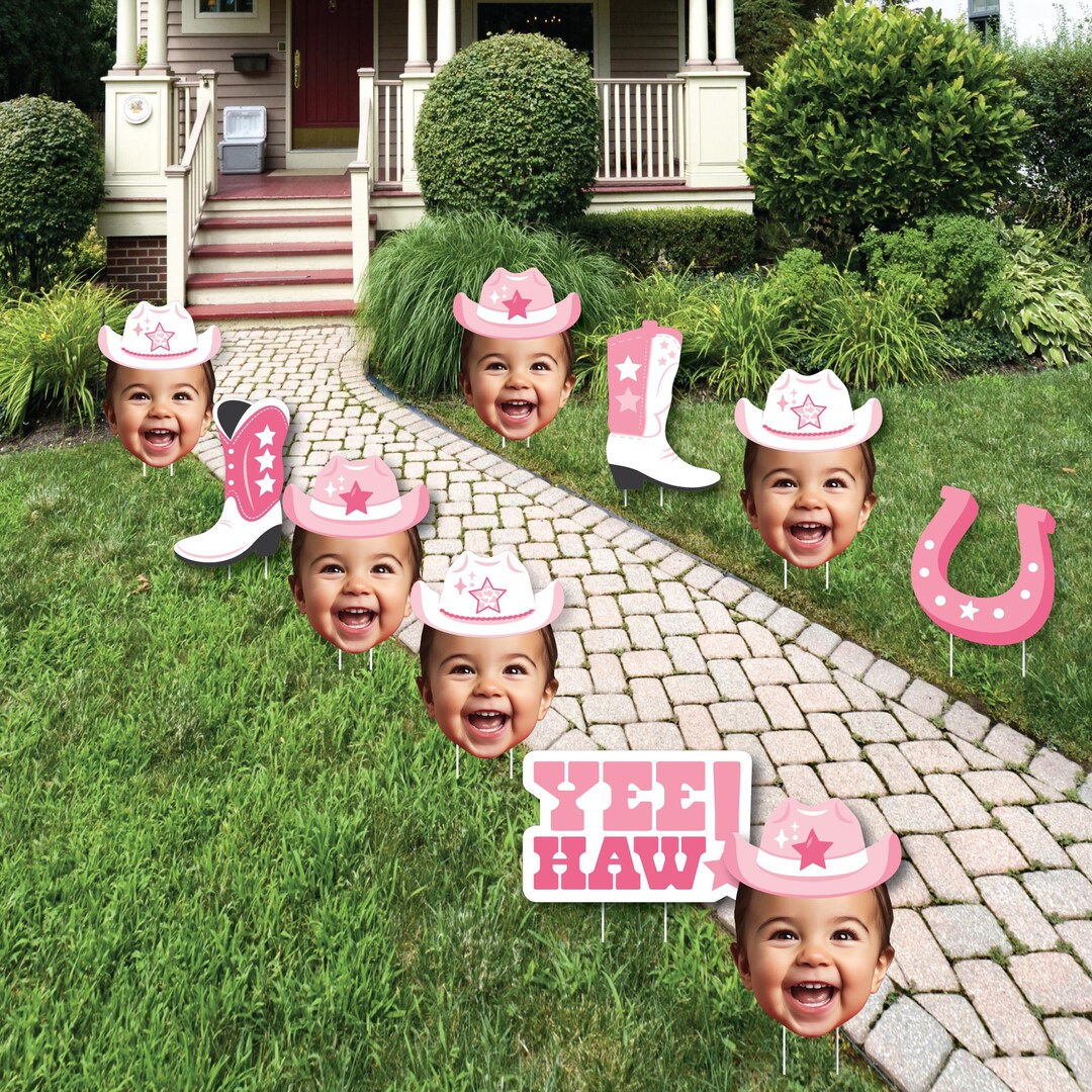Custom Photo Pink First Rodeo - Fun Face Lawn Decorations - Cowgirl 1st ...