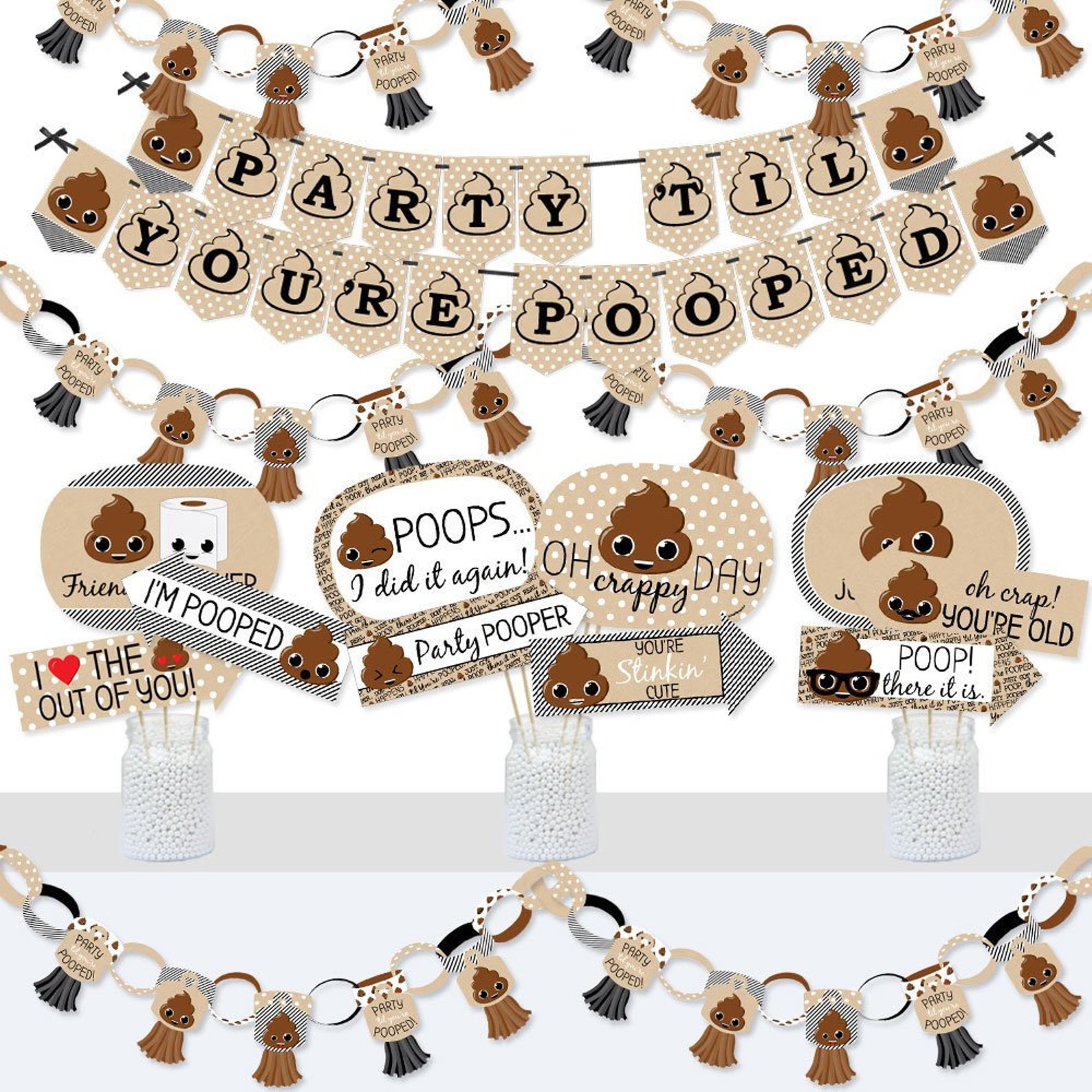 Party ’til You’re Pooped - Banner and Photo Booth Decorations - Poop ...