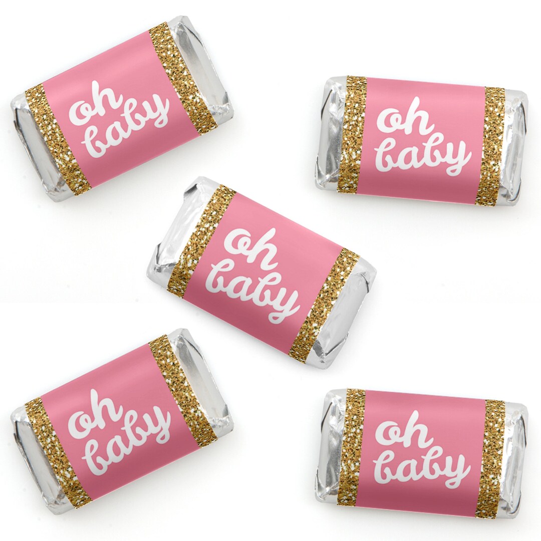 Hello Little One Pink and Gold Mini Candy Bar Wrapper Stickers Girl ...