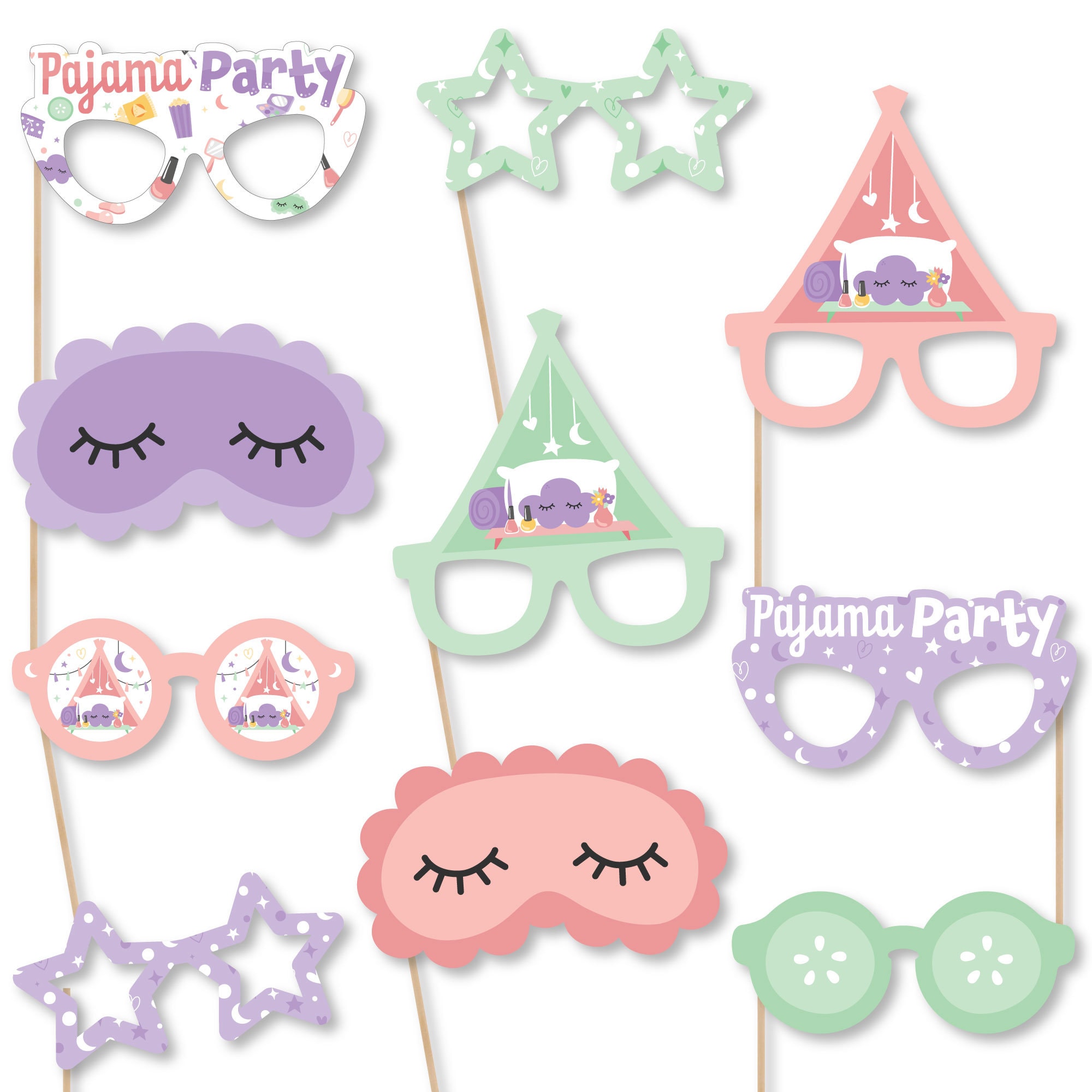 Pajama Slumber Party Glasses and Masks - Paper Card Stock Girls ...