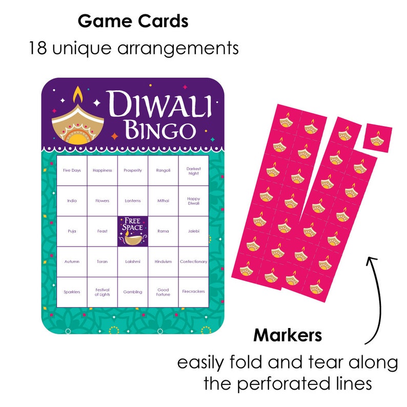 Happy Diwali - Bingo Cards and Markers - Festival of Lights Party Bingo ...
