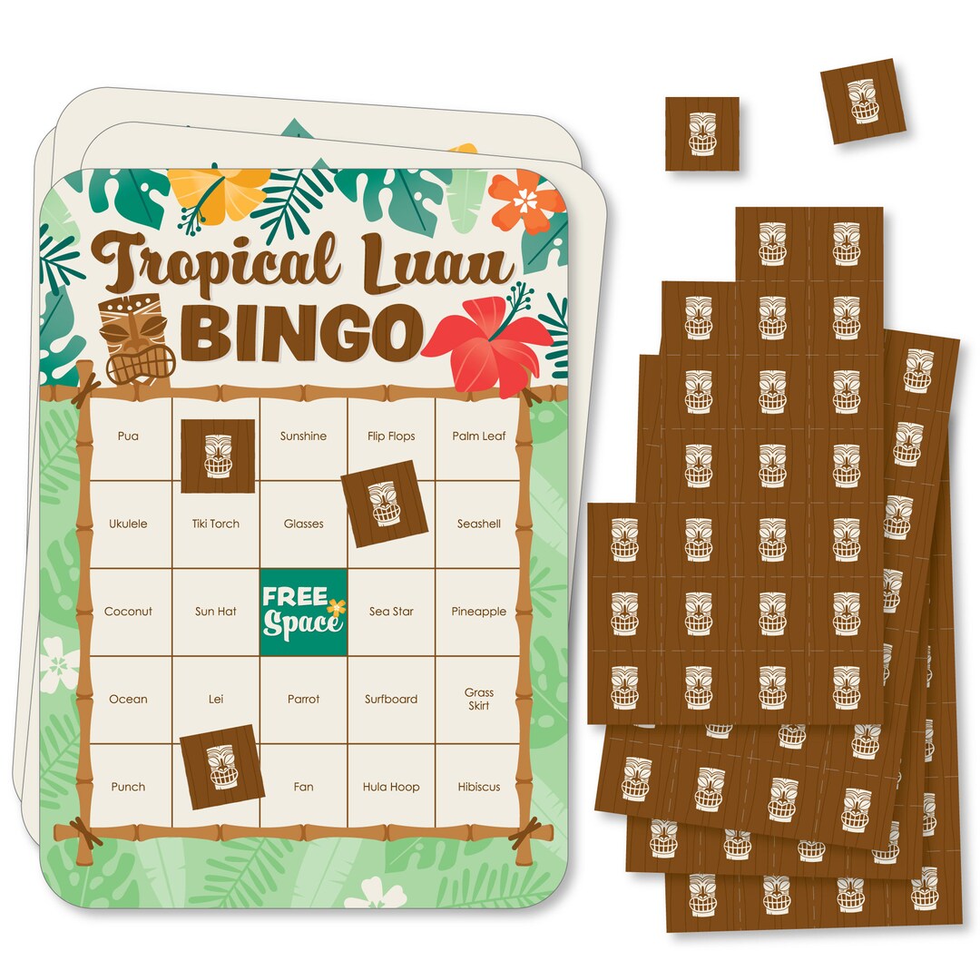 Tropical Luau - Bingo Cards and Markers - Hawaiian Beach Party Shaped ...