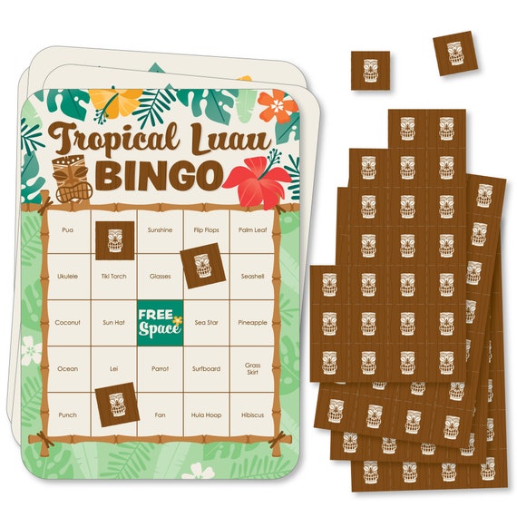 Tropical Luau - Bingo Cards and Markers - Hawaiian Beach Party Shaped ...