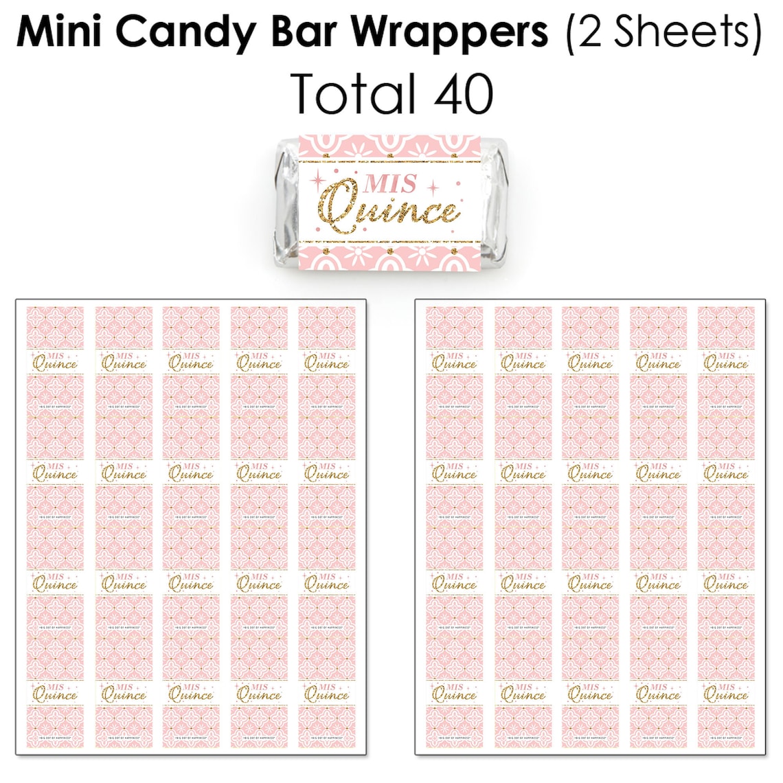 Mis Quince Anos - Mini Candy Bar Wrappers, Round Candy Stickers and ...
