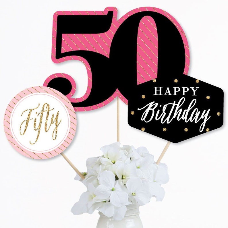 Chic 50th Birthday Centerpiece Sticks Pink Black And Gold Etsy