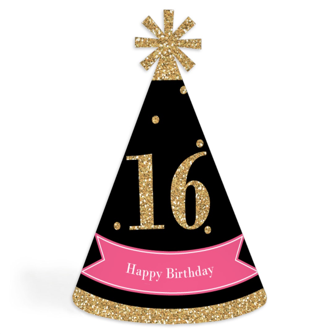 Chic 16th Birthday Cone Happy Birthday Party Hats for Adults - Etsy