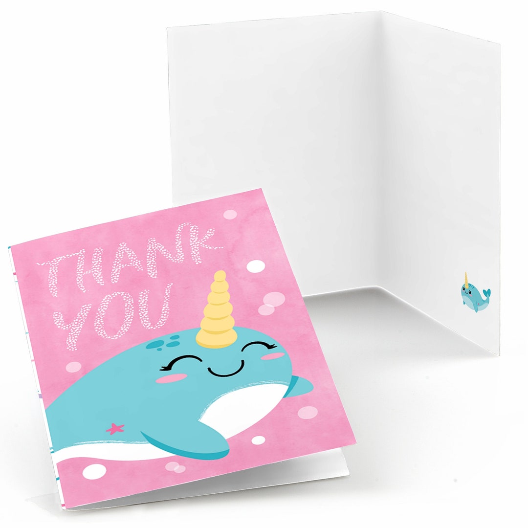 Narwhal Girl Thank You Cards - Under the Sea Baby Shower or Birthday ...