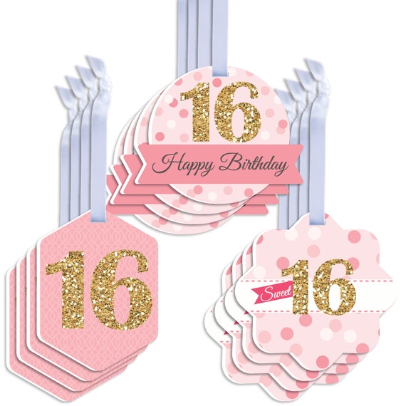 Sweet 16 - Assorted Hanging 16th Birthday Party Favor Tags - Gift Tag ...