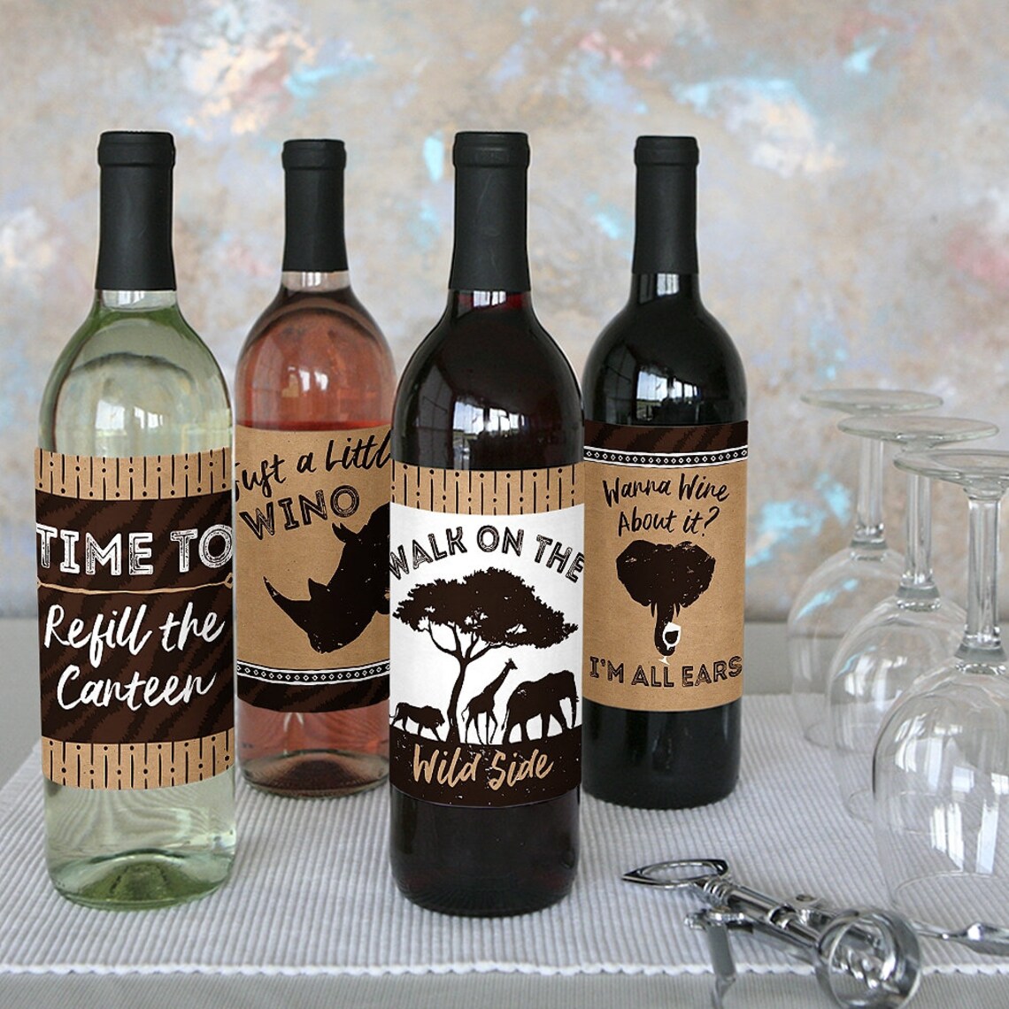 Wild Safari Wine Bottle Labels African Jungle Wine Labels | Etsy