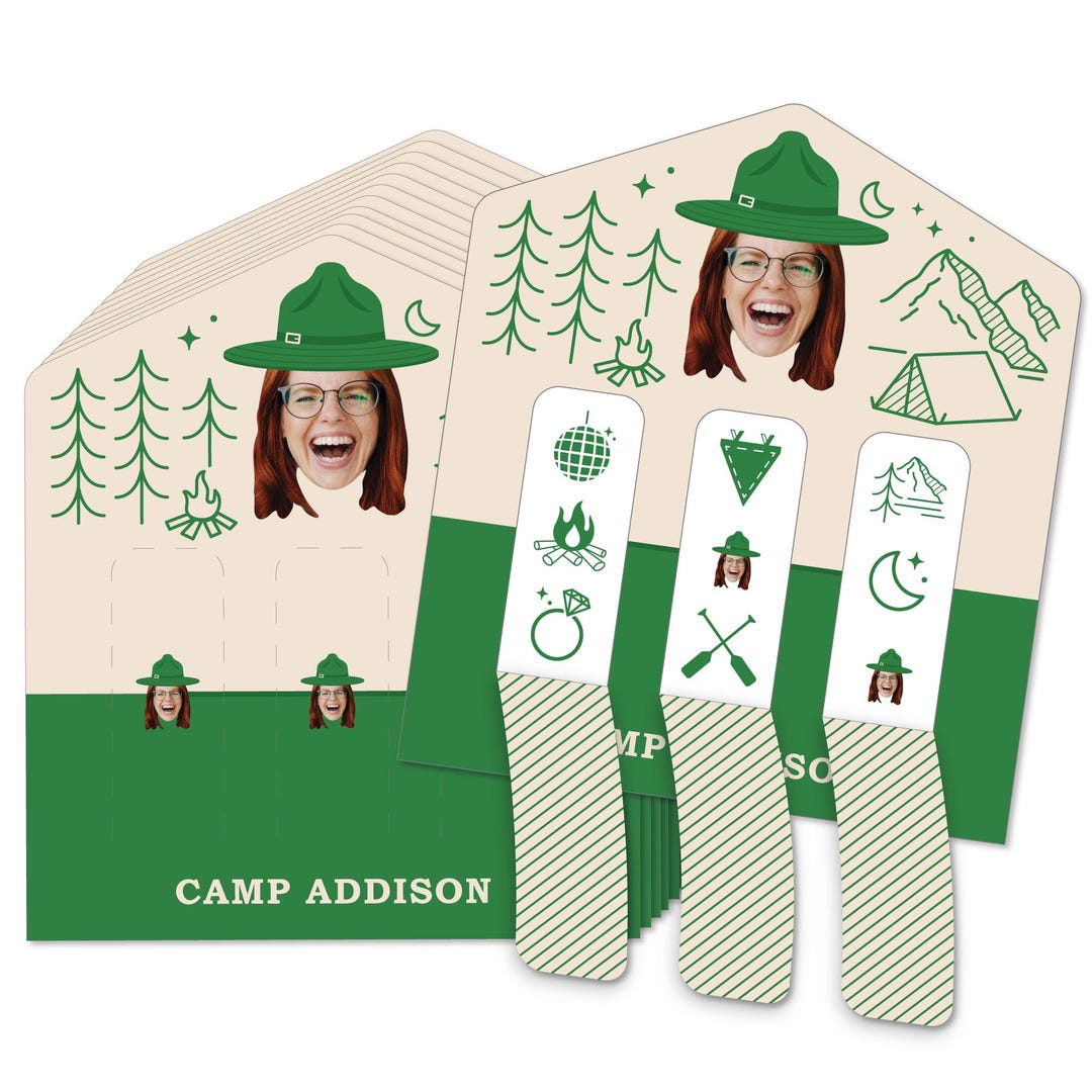 Custom Photo Camp Bachelorette Pull Tabs Game, Cabin Glamping Bach ...