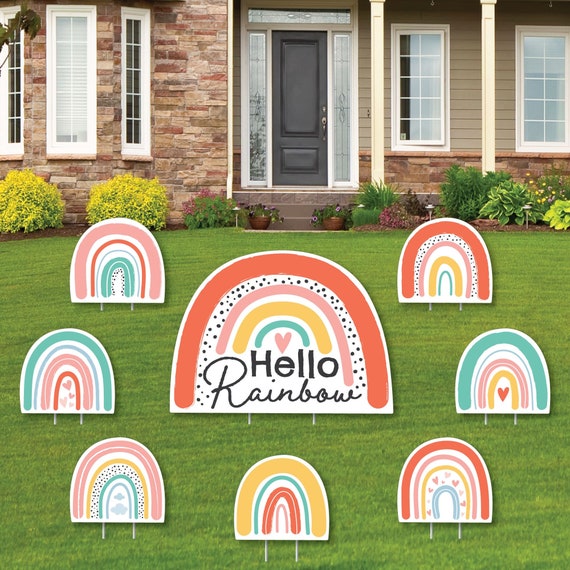 Hello Rainbow - Yard Sign and Outdoor Lawn Decorations - Boho Baby ...