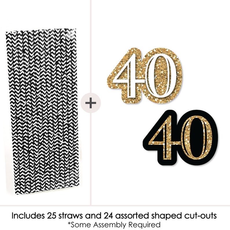 40th Birthday - Die-cut Straw Decorations - Birthday Party Paper Cut ...