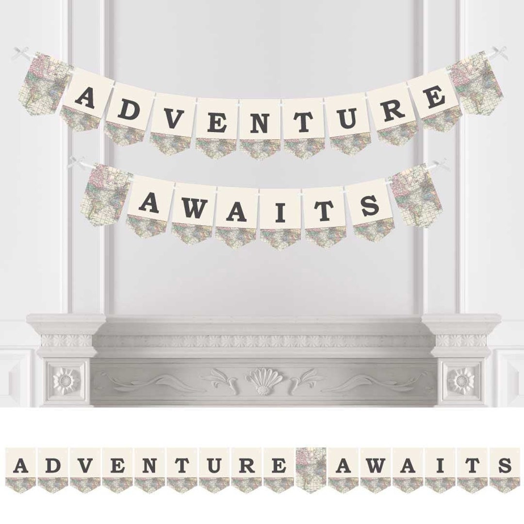 World Awaits - Travel Themed Party Bunting Banner - Map Party ...