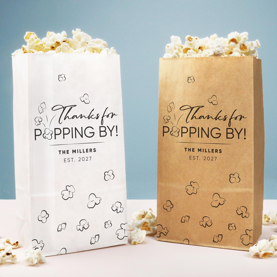 Personalized Thanks for Popping by Popcorn Bags, Custom Favor Snack ...