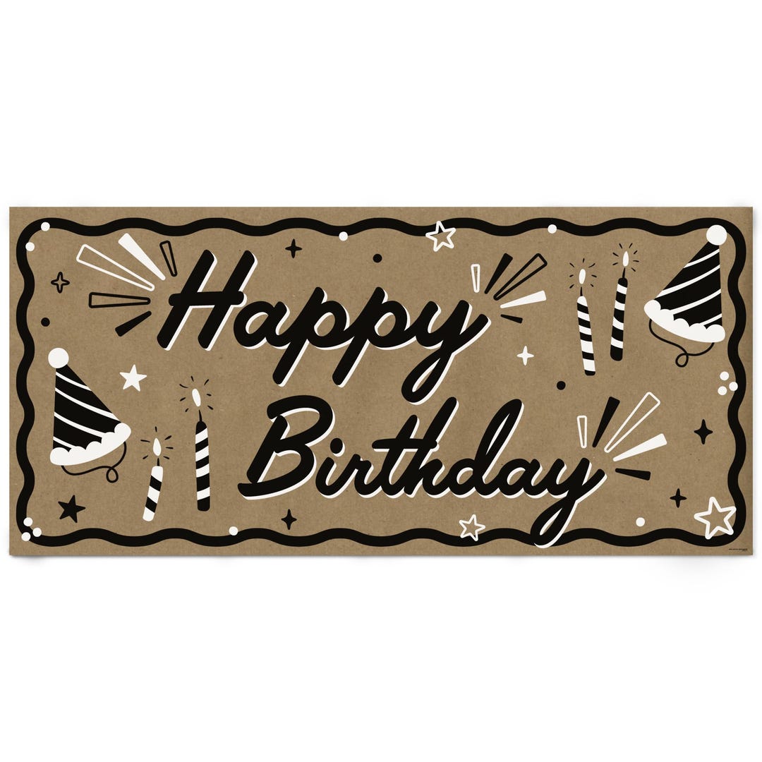 Happy Birthday Kraft Paper Banner, Black & White Birthday Party Banner ...