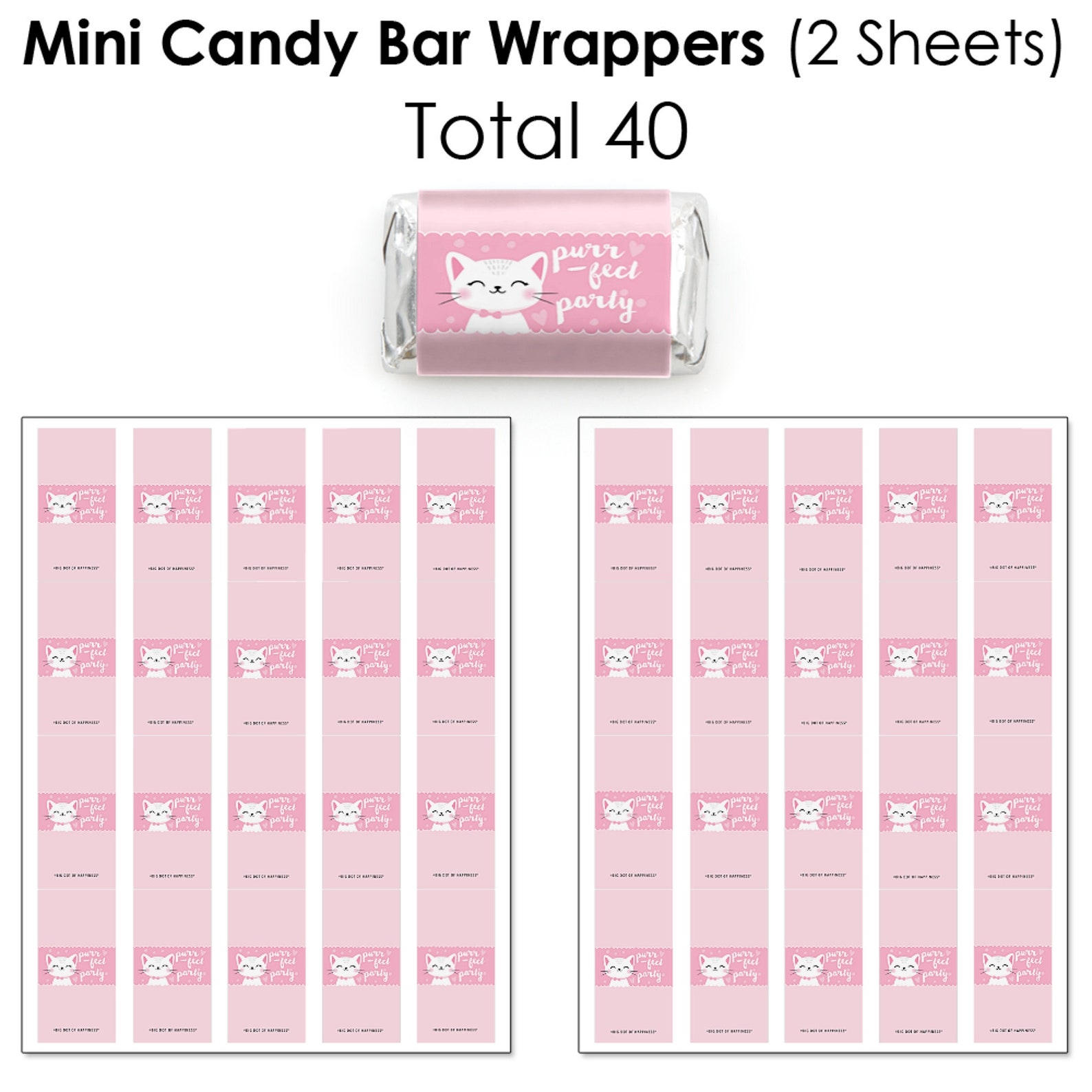 Purr-fect Kitty Cat Mini Candy Bar Wrappers Round Candy - Etsy