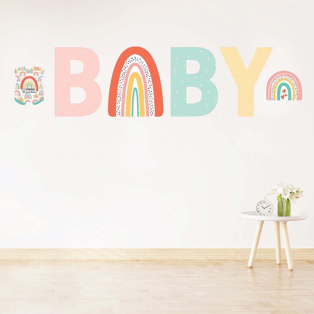 Hello Rainbow - Peel and Stick Boho Baby Shower Standard Banner Wall ...