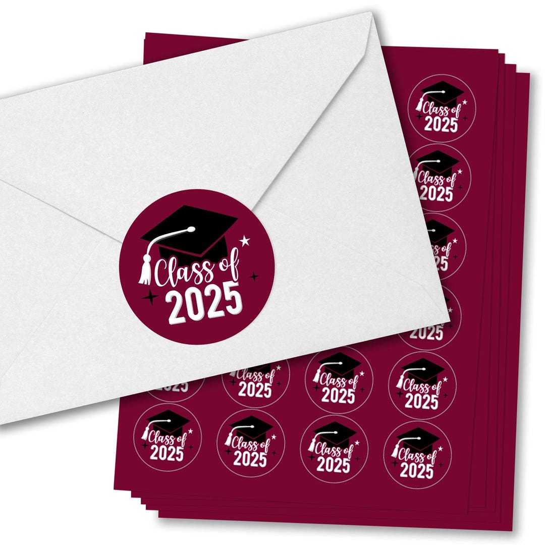 Class of 2025 Maroon Grad Party Envelope Seal Stickers, Round Circle ...