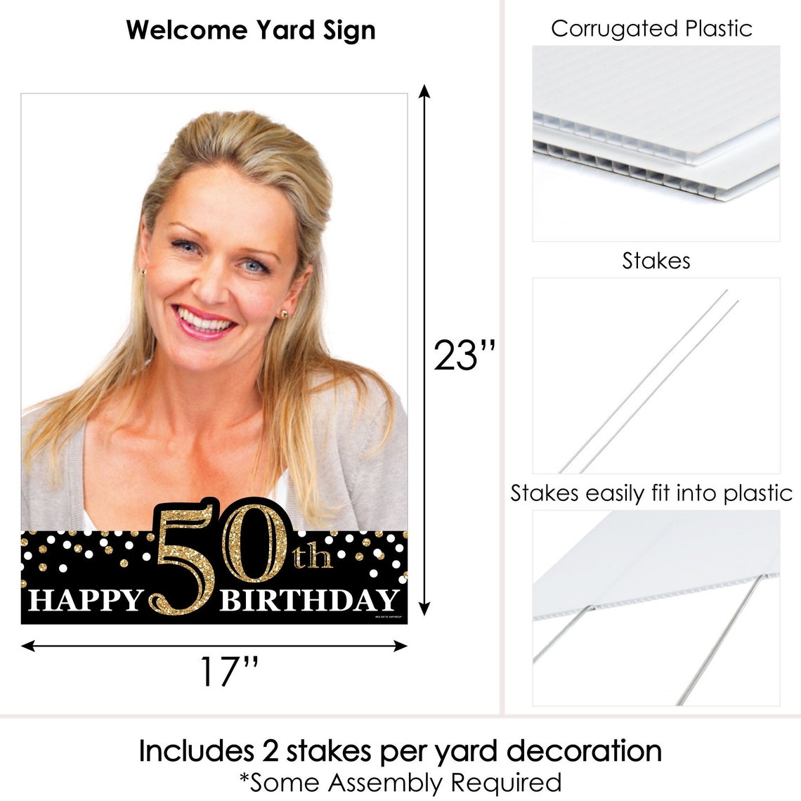 Custom Adult 50th Birthday Gold Photo Yard Sign Outdoor - Etsy