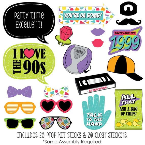 90's Throwback Photo Booth Props - 1990s Party with Mustache, Hat, Bow ...