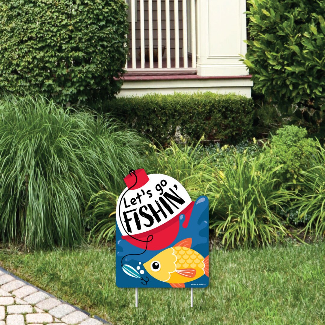 Let’s Go Fishing - Outdoor Lawn Sign - Fish Themed Birthday Party or ...