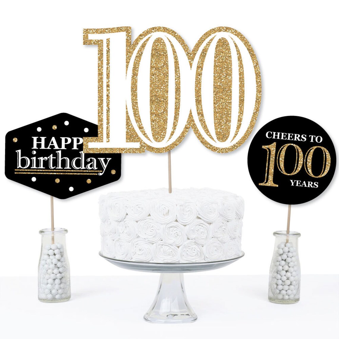 Adult 100th Birthday Gold Centerpiece Sticks Black and - Etsy