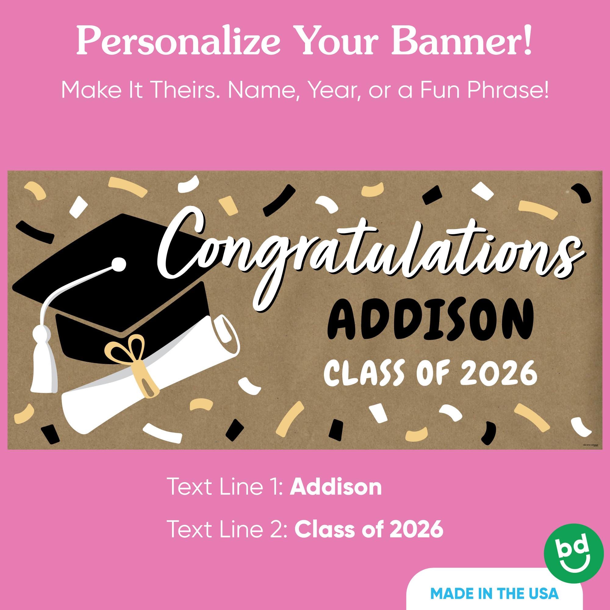 Personalized Black & Gold Graduation Kraft Paper Banner ...