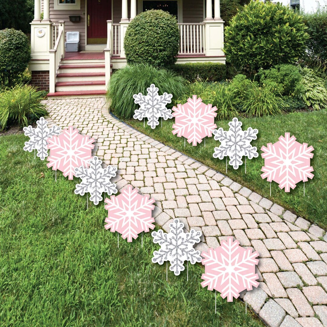 Pink Winter Wonderland Snowflake Lawn Decorations Outdoor Holiday ...