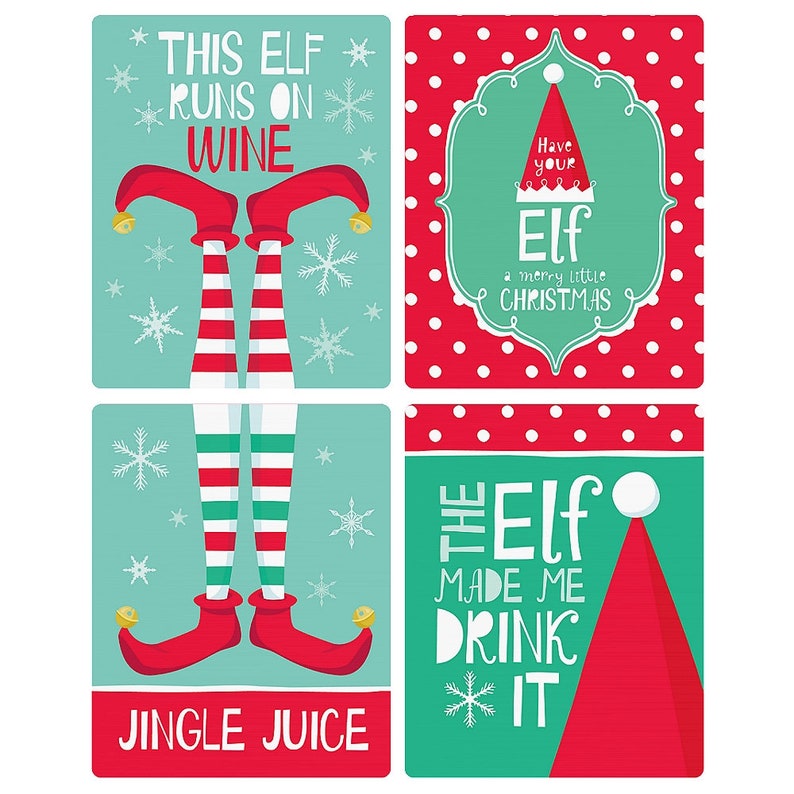 Elf Squad Holiday Wine Bottle Labels for Elf Christmas Party | Etsy
