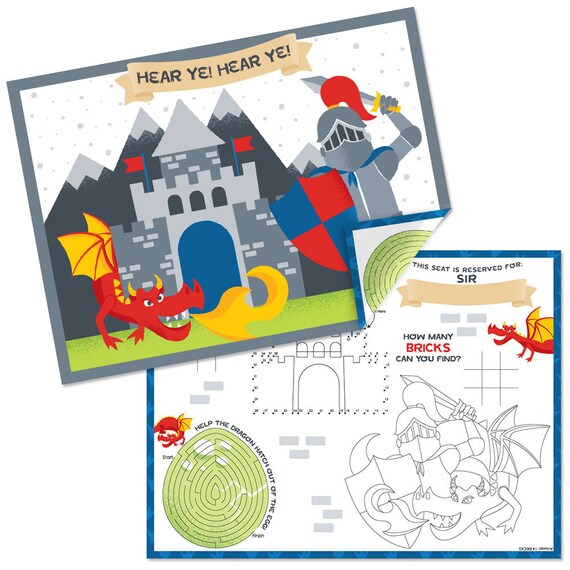 Calling All Knights and Dragons - Paper Birthday Party Coloring Sheets ...