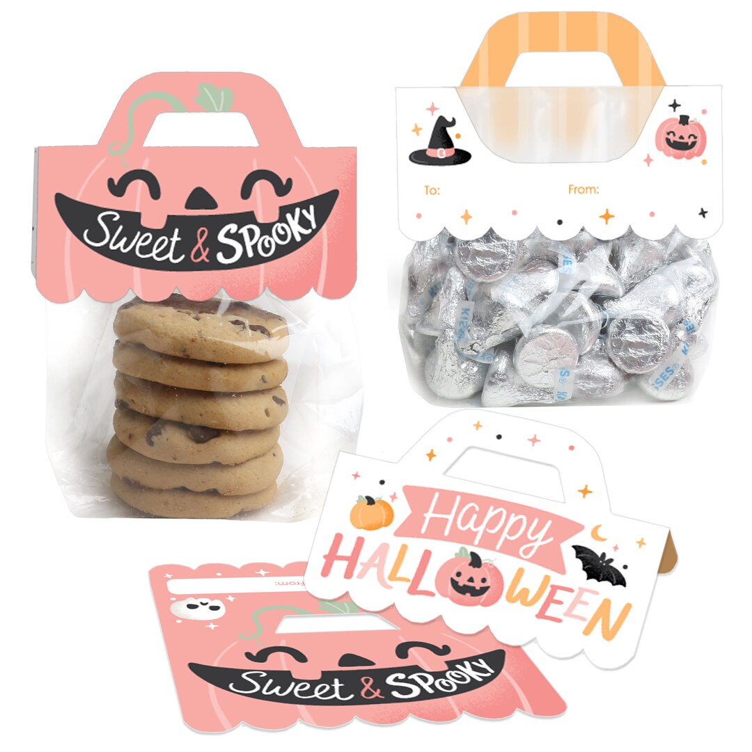 Pastel Halloween - DIY Pink Pumpkin Party Clear Goodie Favor Bag Labels ...