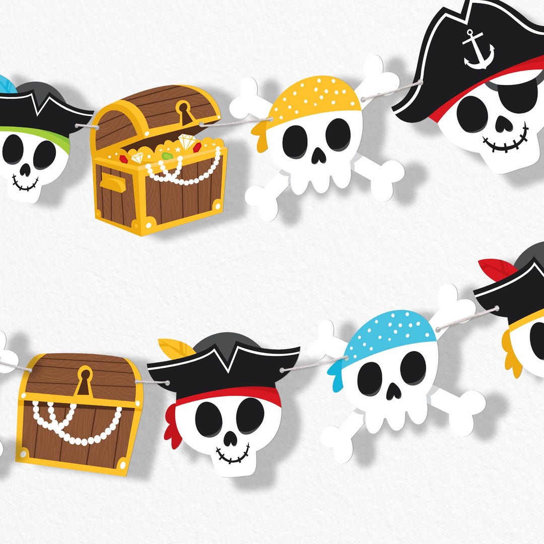 Pirate Ship Adventures Garland Banner, Kids Birthday Decor Backdrop, 30 ...