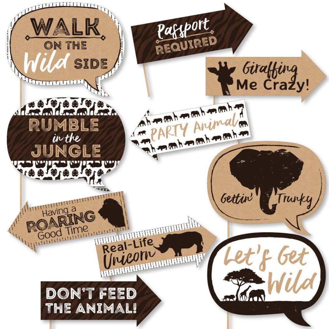 Funny Wild Safari Photo Booth Props - African Jungle Adventure Photo ...