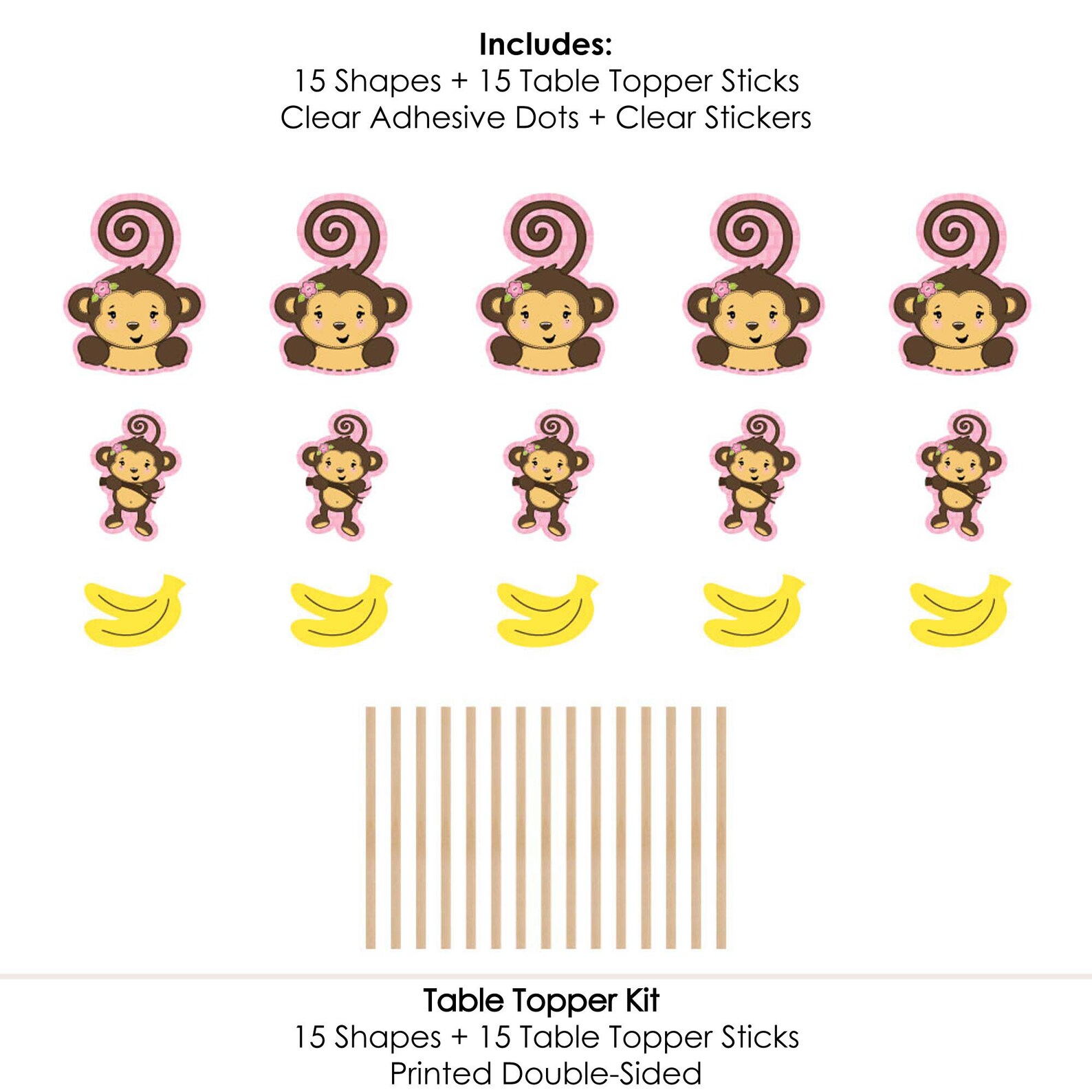 Pink Monkey Girl - Baby Shower or Birthday Party Centerpiece Sticks ...