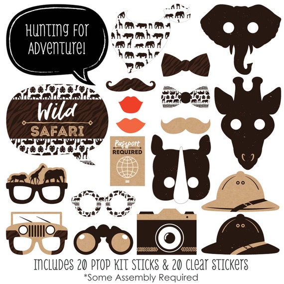 Wild Safari Photo Booth Kit - 20 African Jungle Adventure Photobooth ...