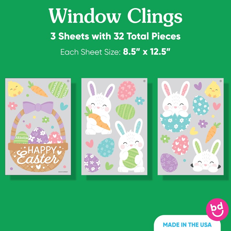 Spring Easter Window Clings, Reusable Holiday Window Sticker, Basket ...