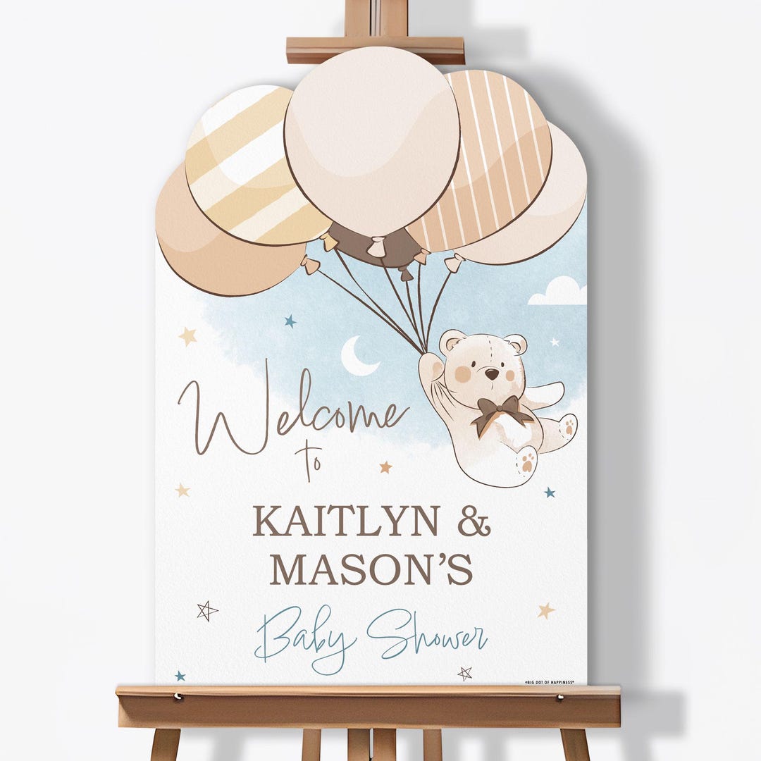Personalized Teddy Bear Baby Shower Welcome Sign, Custom Blue We Can ...