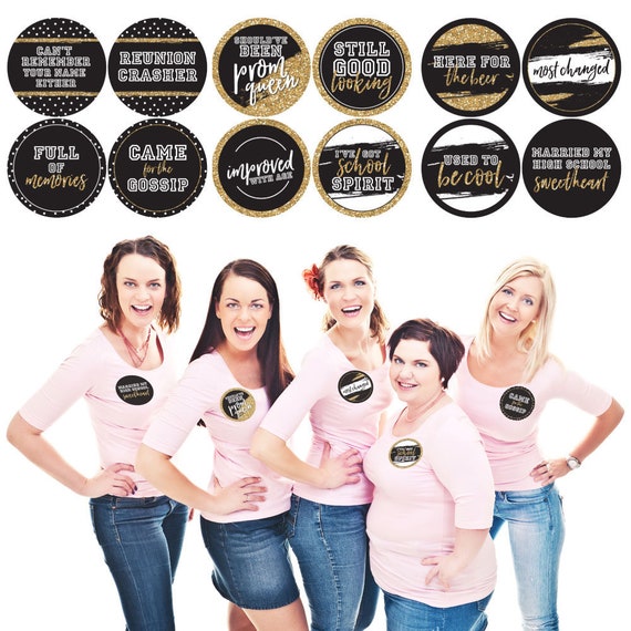 Reunited Party Name Badges - Set of 12 School Class Reunion Party Funny ...