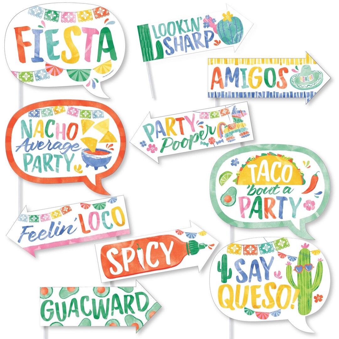 Funny Fiesta Photo Booth Props Kit, Colorful Mexican Themed Decorations ...
