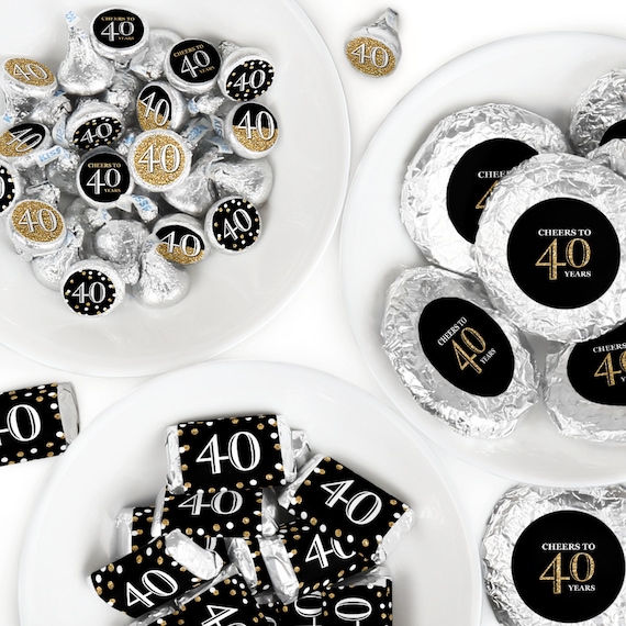 Adult 40th Birthday - Gold - Mini Candy Bar Wrappers, Round Candy ...