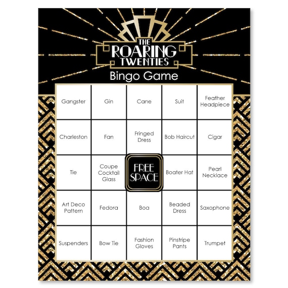 Roaring 20's - 1920's Art Deco Jazz Party Bingo Game - Decades Party ...