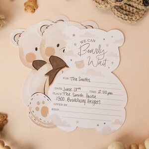We Can Bearly Wait - Shaped Fill-in Invitations - Teddy Bear Baby ...