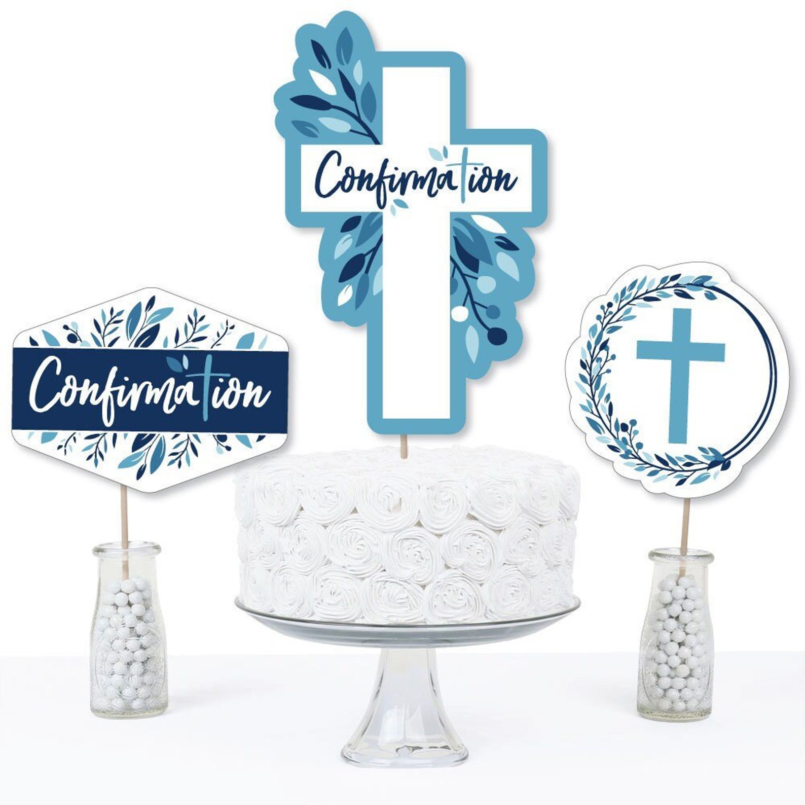Confirmation Blue Elegant Cross - Centerpiece Sticks - Boy Religious ...