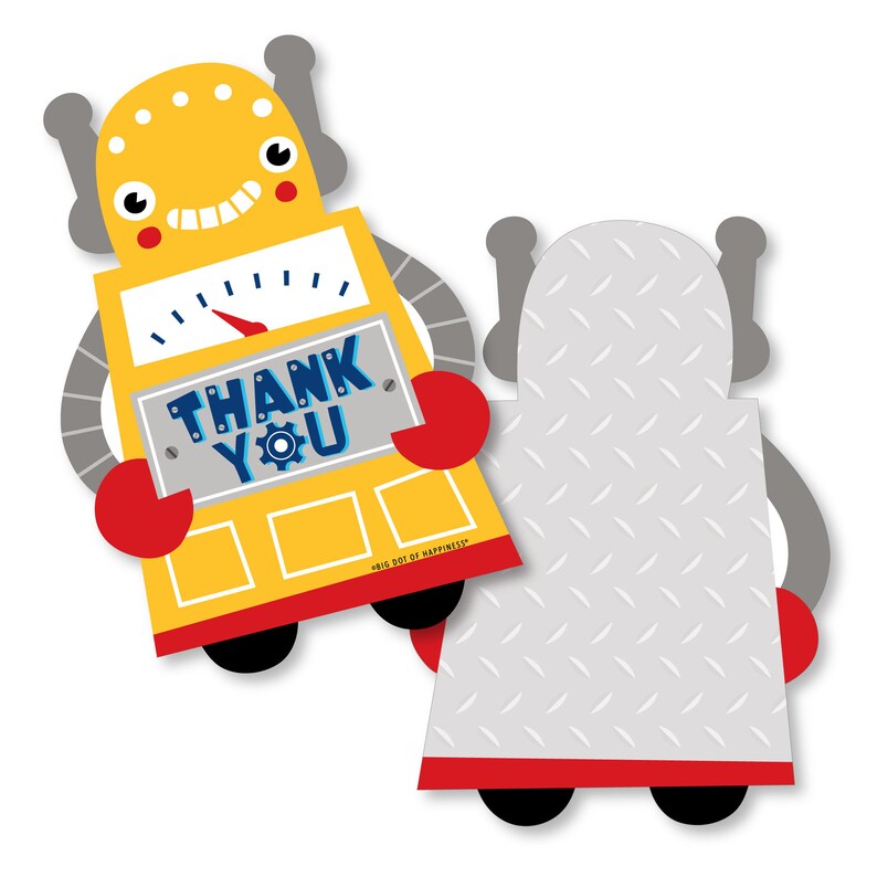 Gear up Robots - Shaped Thank You Cards - Birthday Party or Baby Shower ...