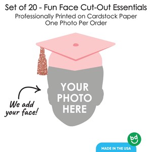 Custom Photo Rose Gold Grad Cap, Fun Face Cutout Decorations ...